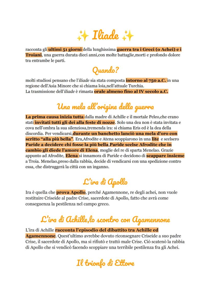 Iliade Riassunto Breve per Scuola Media e Bambini - PDF e Schema ...