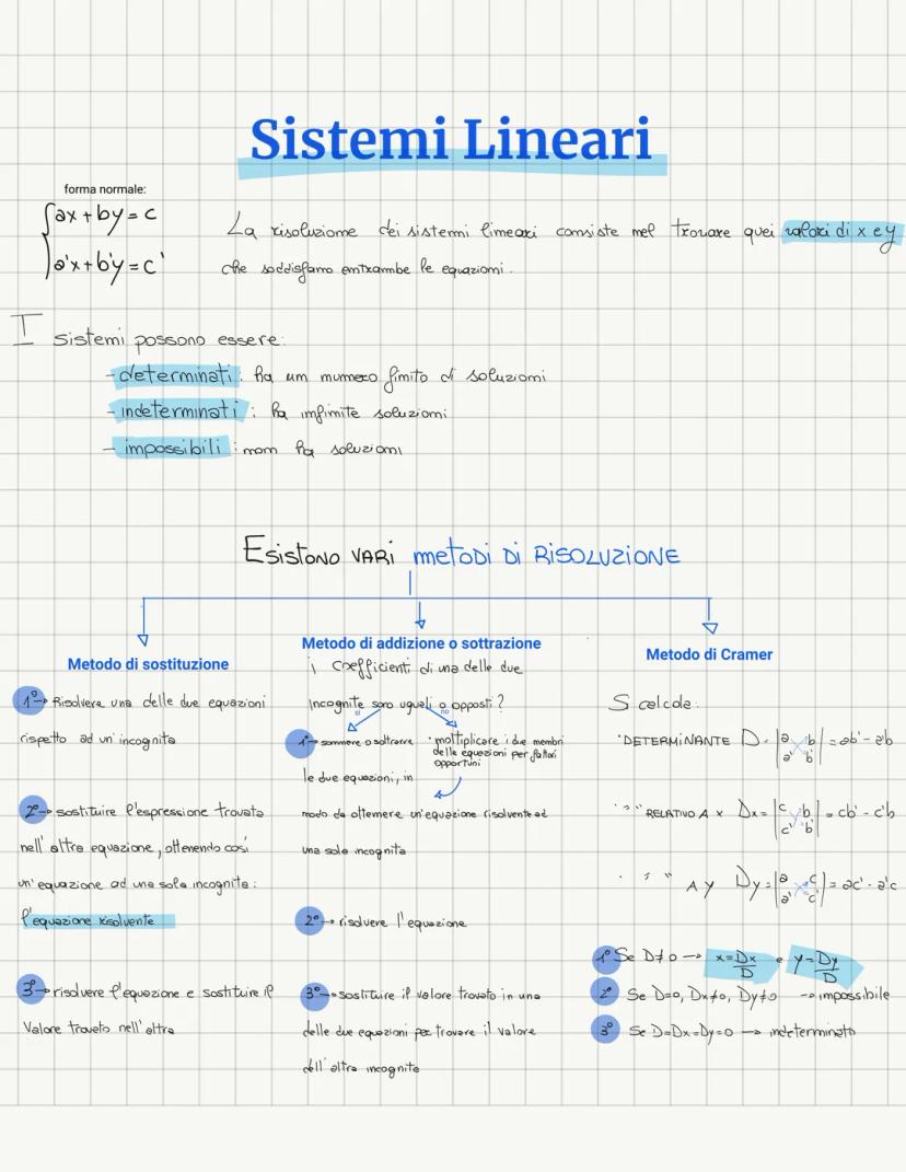 Sistemi Lineari: Schema, Spiegazione, Esercizi PDF (Matematica) - Knowunity