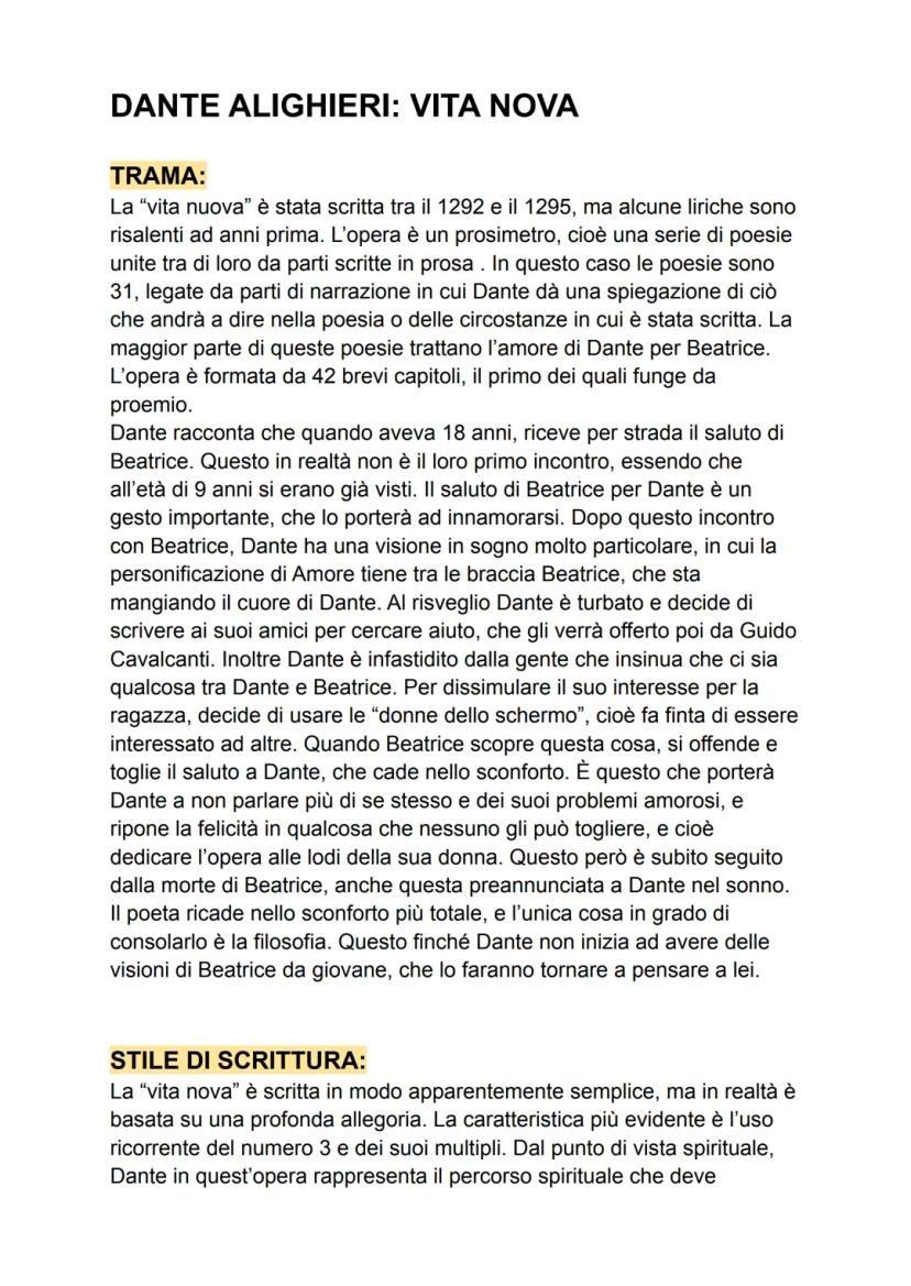 Vita Nova di Dante - Riassunto, Significato e Testo PDF (Italiano) come ...