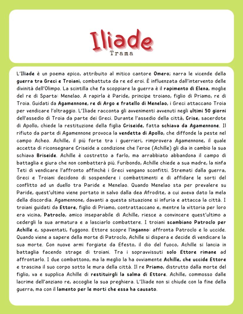 Iliade: Riassunto Breve per Bambini e Scuola Media in PDF (Italiano) come PDF - Knowunity